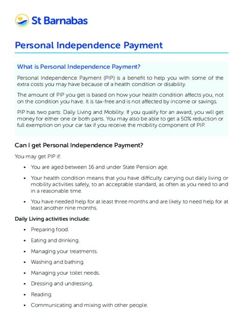 Fillable Online Personal Independence Payment Pip How Much Youll
