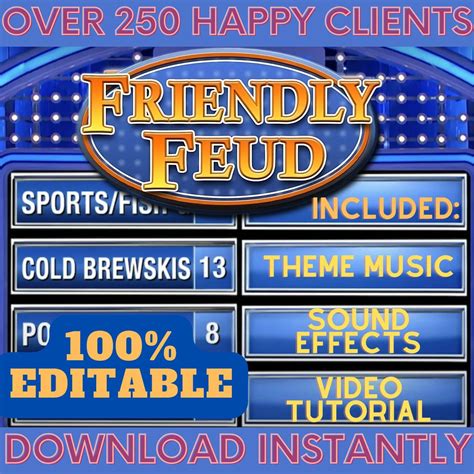 Editable Friendly Feud Template Party Game Editable Feud Quiz Game