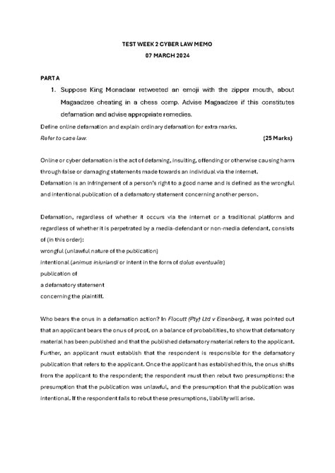 Week 2 Memo Cyberlaw Test Week 2 Cyber Law Memo 07 March 2024 Part A 1 Suppose King