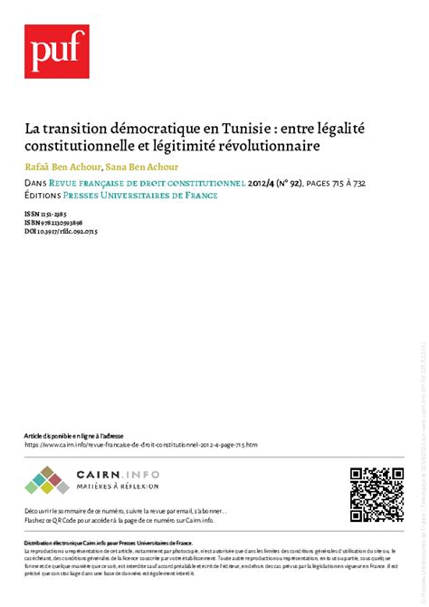 Pdf La Transition Démocratique En Tunisie Entre Légalité