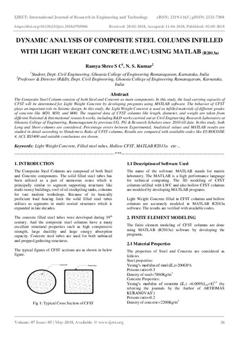 Pdf Dynamic Analysis Of Composite Steel Columns Infilled With Light