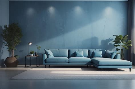 Premium Photo Modern Empty Living Room And Blue Wall Texture