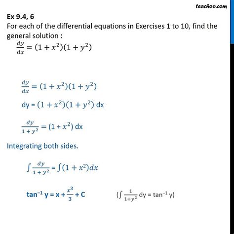 Ex 9 3 6 Find General Solution Dy Dx 1 X2 1 Y2