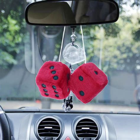 Vorcool Fuzzy Dice Hanging Car Pedant Wih Suction Cup Auto Car Rearview