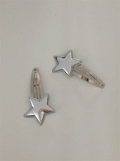 Y2k 실버 스타 메탈 키치 통통 별 똑딱이핀2개set
