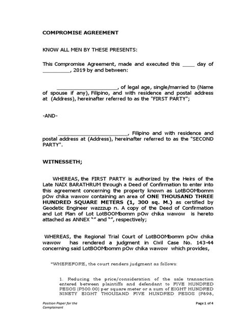 Compromise Agreement Scrbid Pdf Lawsuit Common Law
