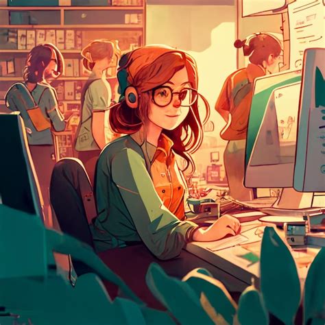 Premium Photo There Is A Woman Sitting At A Desk With A Computer