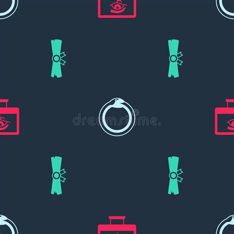 Set Eye Of Horus On Monitor Magic Symbol Ouroboros And Papyrus Scroll On Seamless Pattern