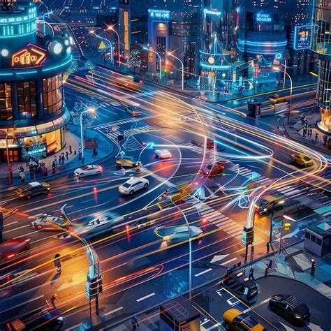 Smart City Intersection With Autonomous Vehicles Premium Ai Generated Image