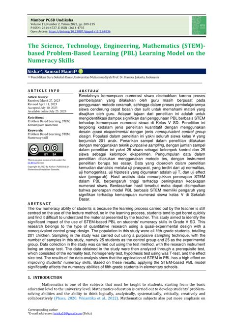 Pdf The Science Technology Engineering Mathematics Stem Based