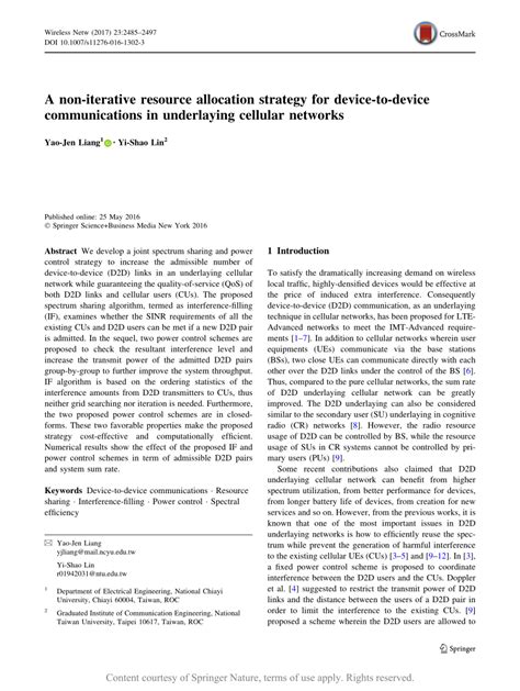 A Non Iterative Resource Allocation Strategy For Device To Device Communications In Underlaying