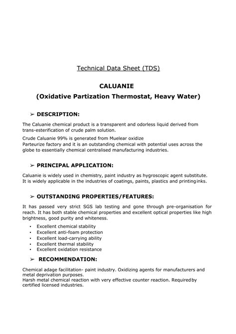Technical Data Sheet TDS Calunaieoxidize Com