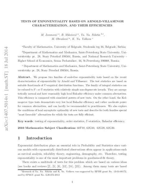 pdf tests of exponentiality based on arnold villasenor