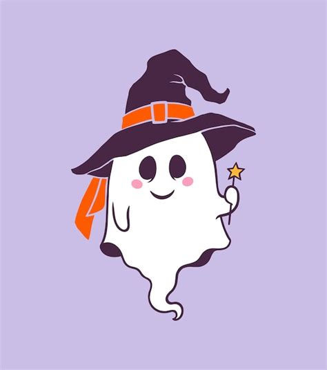 Fantasma De Halloween Bonito Dos Desenhos Animados Vetor Premium