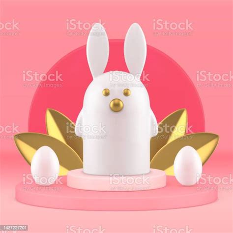 3d 부활절 토끼 연단 무대 닭 달걀 봄 잎 디자인 요소 현실적인 벡터 3차원 형태에 대한 스톡 벡터 아트 및 기타 이미지