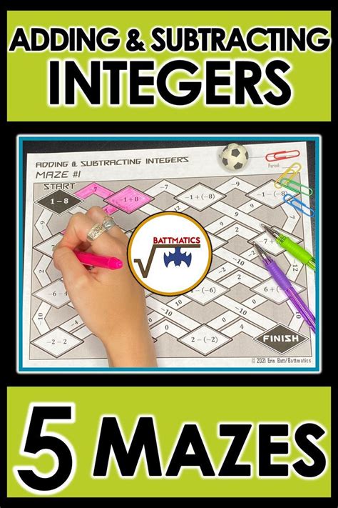 Adding And Subtracting Integers Mazes 5 Pack Printable Maze Worksheets