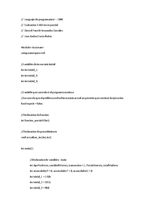 Proyecto Lenguaje De Programación 1 Lenguaje De Programacion I 1000 Evaluacion 3 Del