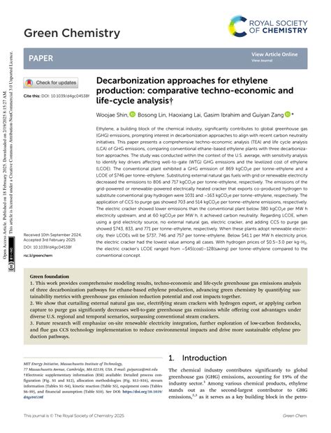 Pdf Decarbonization Approaches For Ethylene Production Comparative