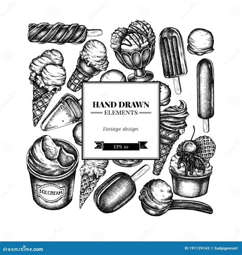 Square Design With Black And White Bowls Ice Cream Bucket Popsicle