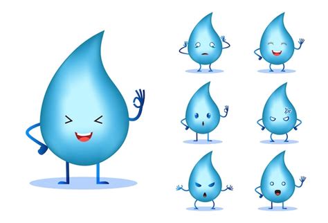 Ícone De Design De Personagem De Gota De água Bonito Com Muitas