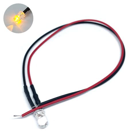 12v 5mm Dip Led 발광다이오드 플래시 옐로우 하네스 케이블 20cm Hal6524 1