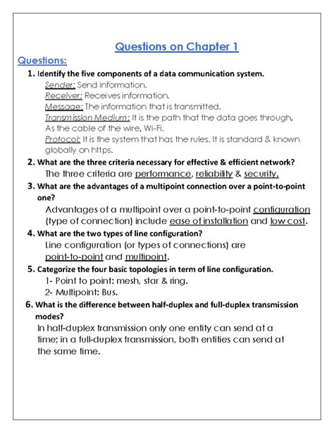 Questions On Chapter Data Communications Networking Review Studocu