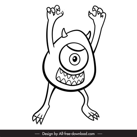Mike Wazowski Lineart Icon Aggressive Gesture Black White Outline