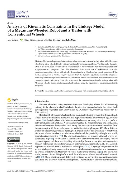 Pdf Analysis Of Kinematic Constraints In The Linkage Model Of A