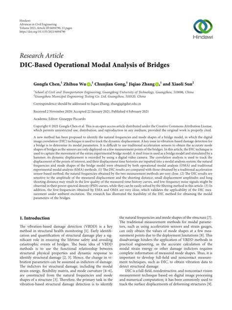 Pdf Dic Based Operational Modal Analysis Of Bridges