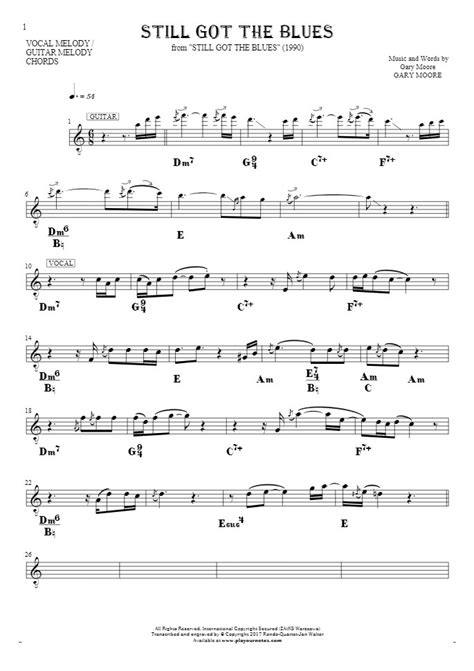 Still Got The Blues Notes And Chords For Solo Voice With