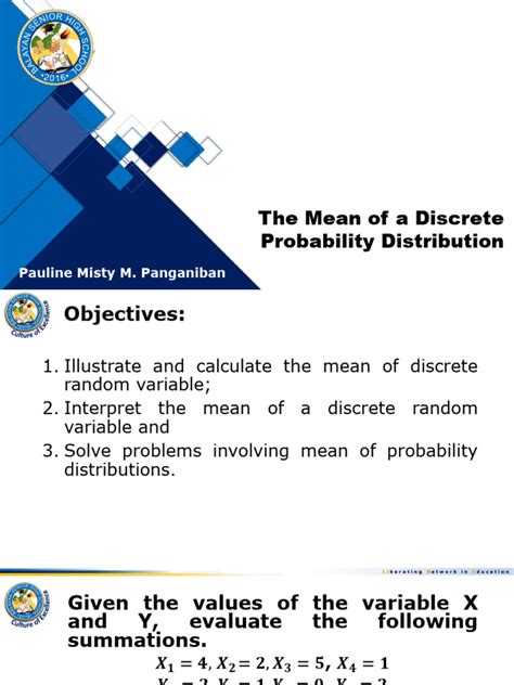 Finding The Mean Of Discrete Random Variable 1 Pdf Expected Value