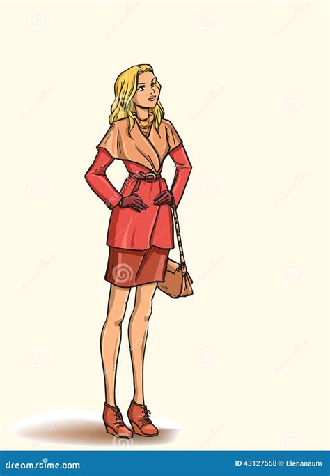 Ragazza In Vestito Da Autunno Illustrazione Vettoriale Illustrazione