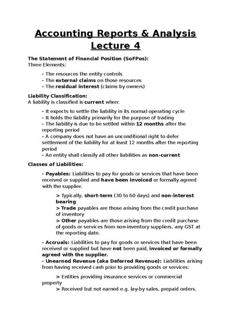 Accounting Reports And Analysis Lecture 4 Accounting Reports And Analysis Lecture 4 The Statement