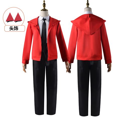 Anime Chainsaw Man Power Cosplay Full Set Red Jacket Shirt Headwear Kawaii Cosplay Wig