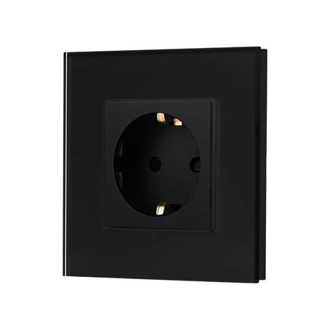 Розетка одинарная с заземлением стеклянная встраиваемая черная 16А 250В купить по низкой цене