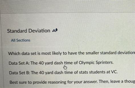 solved standard deviation a all sections which data set is