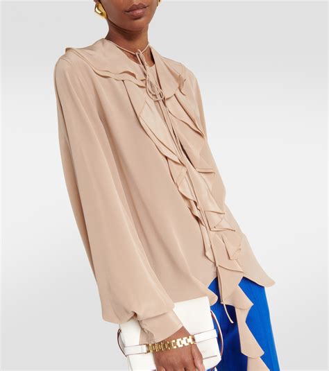 Ruffled Silk Crêpe De Chine Blouse In Neutrals Victoria Beckham