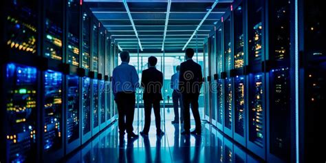 A Modern Data Center With Racks Of Servers Cooling Systems And Technicians Managing The