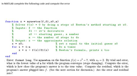 Solved In MATLAB Complete The Following Code And Compute The Chegg