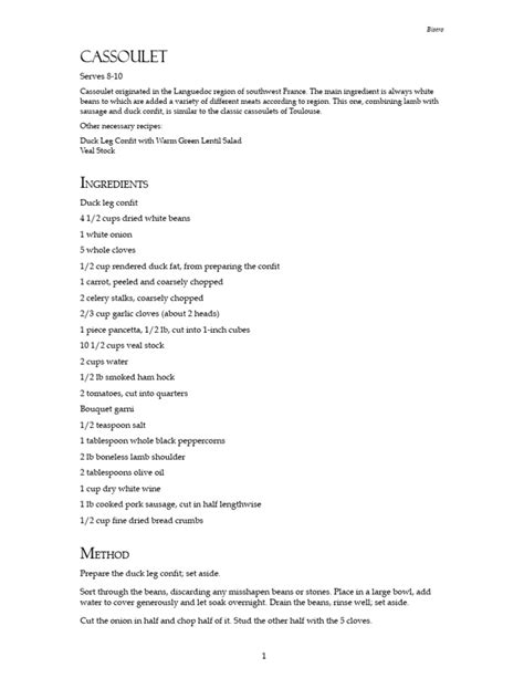 Cassoulet Bistro Pdf Sausage Stock Food