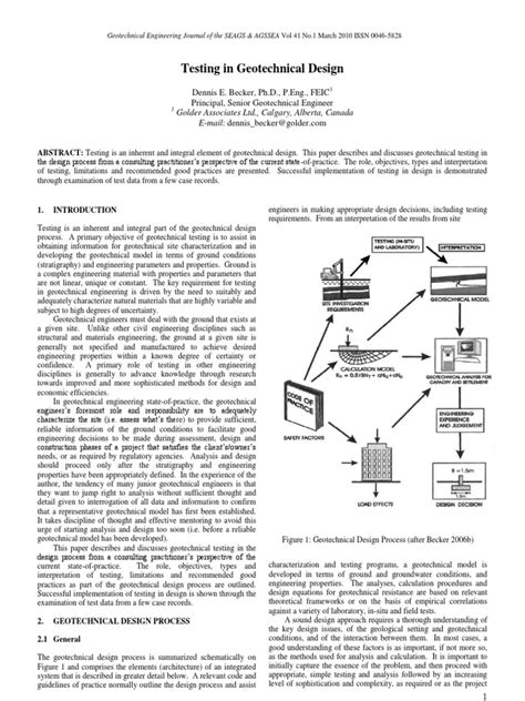 Dr Dennis E Becker Testing In Geotechnical Design Seags Agssea