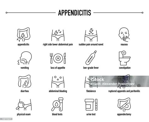 Appendicitis Vector Icon Set Line Editable Medical Icons Stock