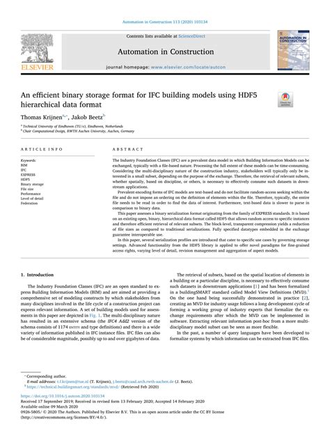 Pdf An Efficient Binary Storage Format For Ifc Building Models Using Hdf5 Hierarchical Data Format