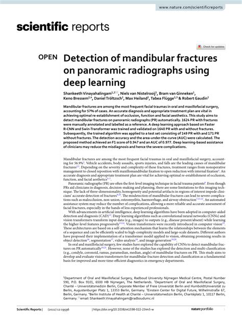 Pdf Detection Of Mandibular Fractures On Panoramic Radiographs Using