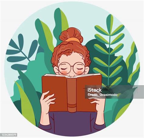 可愛的年輕女子在花園裡看書自然景觀背景暑假插圖休假時間向量圖形及更多一個人圖片 一個人 互聯網 人 Istock