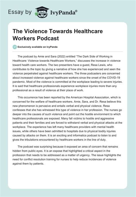 The Violence Towards Healthcare Workers Podcast 317 Words Report