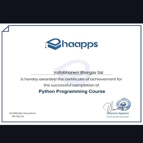 Vallabhaneni Bhargav Sai On Linkedin Hello Everyone Completed Course In Python Programming Course