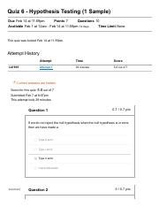 Quiz 6 Hypothesis Testing 1 Sample 160658 Biostatistics Pdf Quiz 6 Hypothesis Testing 1
