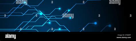 Abstract Neon Blue Tech Circuit Board Lines Sci Fi Banner Design Futuristic Computer Chip