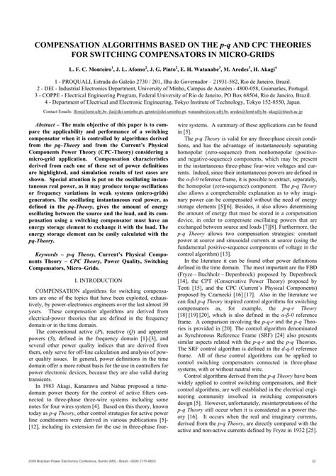 [pdf] compensation algorithms based on the p q and cpc theories for